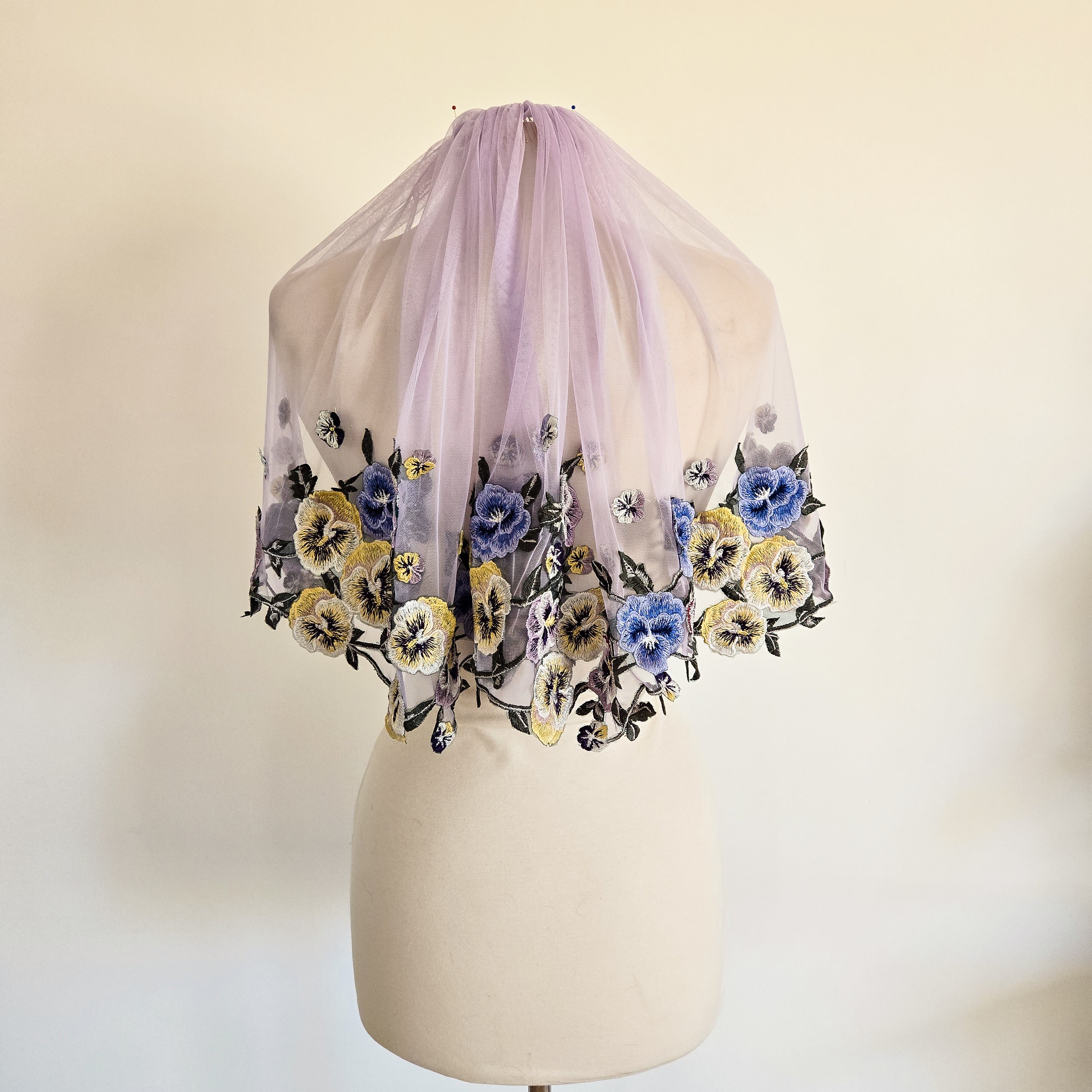 The Pansy Floral Veil Available in White, Ivory or Lavender Limited Ed ...